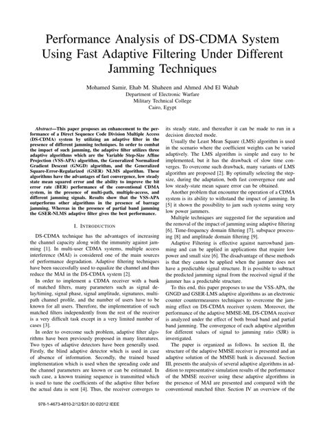 Pdf Performance Analysis Of Ds Cdma System Using Fast Adaptive