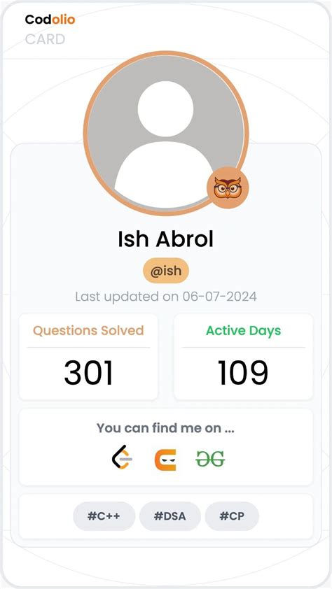 Ish Abrol On Linkedin Coding Programmer Developer Codolio