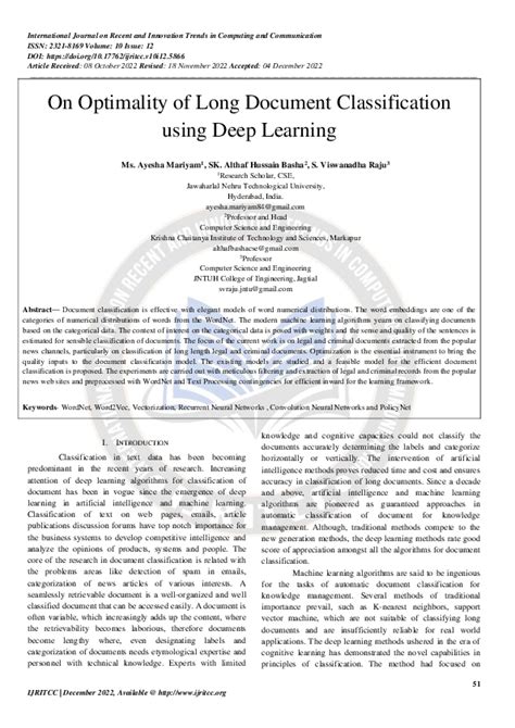 Pdf On Optimality Of Long Document Classification Using Deep Learning