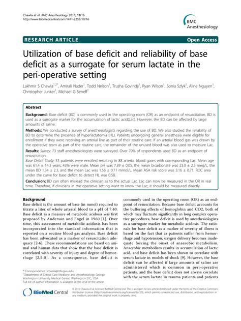 Pdf Utilization Of Base Deficit And Reliability Of Base Deficit As A