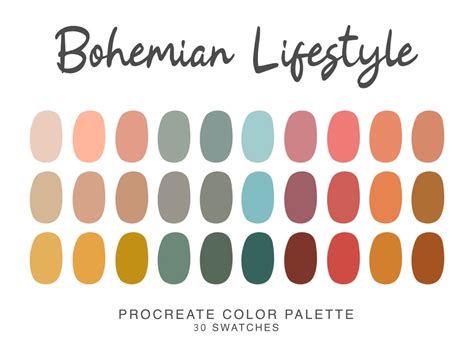 Bohemian Procreate Color Palette IPad Procreate Illustration Color Swatches For Boho Procreate