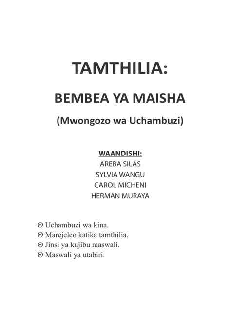 Bembea Ya Maisha Mwongozo Wa Uchambuzi Pdf