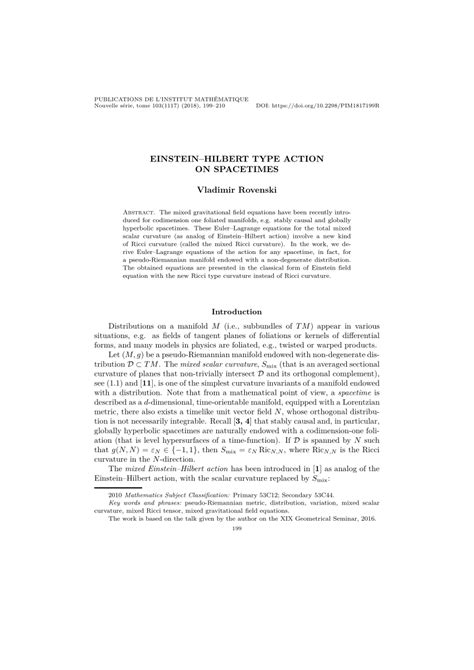 Pdf Einstein Hilbert Type Action On Spacetimes