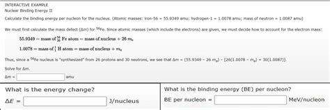 Solved INTERACTIVE EXAMPLE Nuclear Binding Energy II Chegg Com