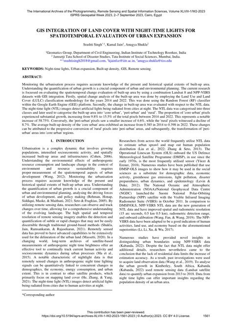 PDF GIS INTEGRATION OF LAND COVER WITH NIGHT TIME LIGHTS FOR SPATIOTEMPORAL EVALUATION OF