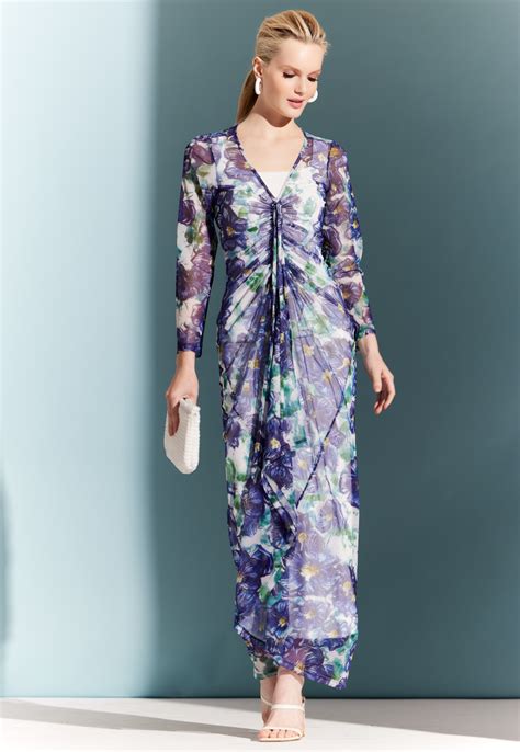 Ava Womens Asher Sheer Dress In Blue Pansies