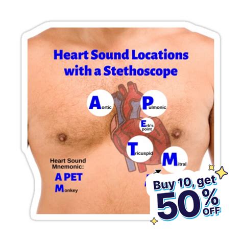 heart sound locations with a stethoscope sticker for sale by