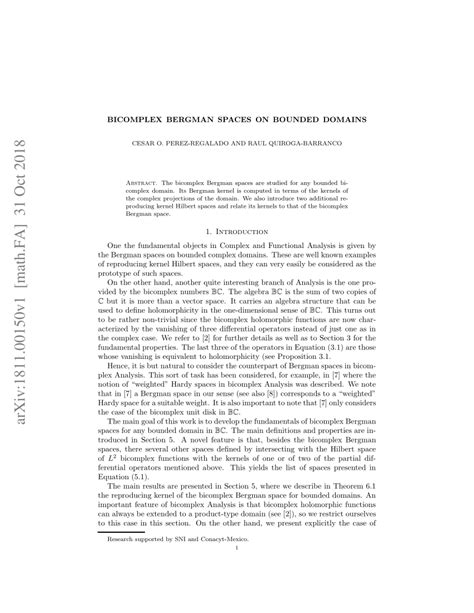 Pdf Bicomplex Bergman Spaces On Bounded Domains