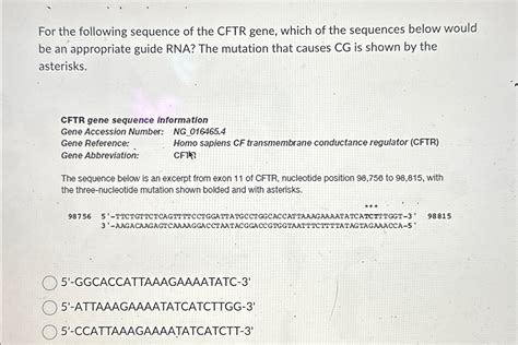 Solved For The Following Sequence Of The Cftr Gene Which Of