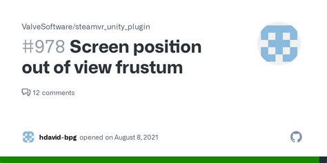 Screen Position Out Of View Frustum · Issue 978 · Valvesoftware Steamvr Unity Plugin · Github