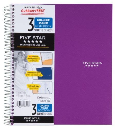 Five Star Wirebound Notebook 3 Subject Berry Purple Five Star