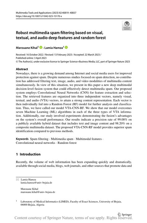 Robust Multimedia Spam Filtering Based On Visual Textual And Audio