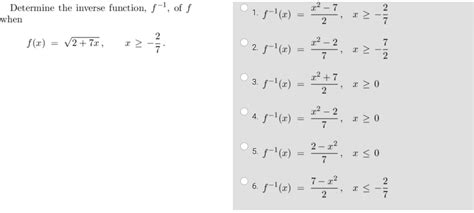 Solved Determine The Inverse Function F 1 ﻿of