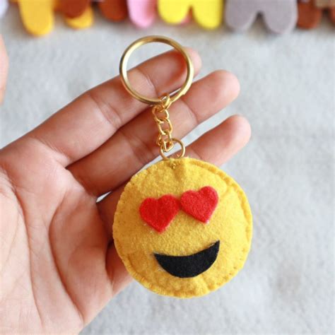 Set Of 5 Cute Emoji Keychains Handmade Felt Keychains