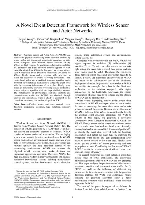 Pdf A Novel Event Detection Framework For Wireless Sensor And Actor