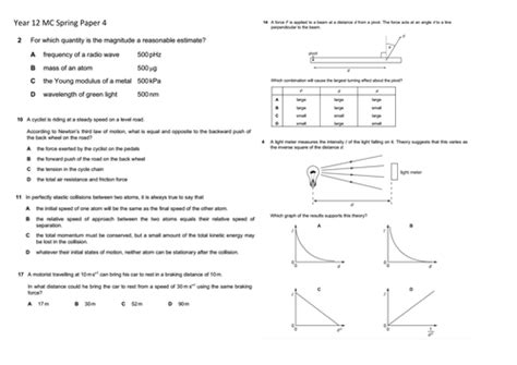 Physics As Multiple Choice Questions Ocr Teaching Resources