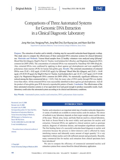 Pdf Comparisons Of Three Automated Systems For Genomic Dna Extraction In A Clinical Diagnostic
