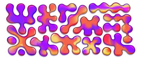 메쉬 그라데이션 무지개 빛깔의 모양 세트입니다 추상적인 밝은 유체 무지개 착색 요소 유기 홀로그램 거품 네온 미래 지향적 인 3d 사실적인 동적 형태 현대 미래 80 년대