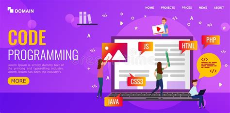 Programming Landing Page Design Pc With Program Code And Icons Java