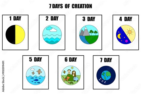 Seven Days Creation Colorful Biblical Sequence Educational Vector