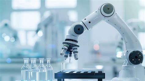 High Tech Robotic Arm Conducting Intricate Scientific Experiments In A Lab Environment Advanced
