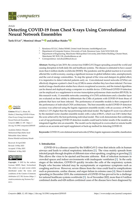 PDF Detecting COVID From Chest X Rays Using Convolutional Neural Network Ensembles