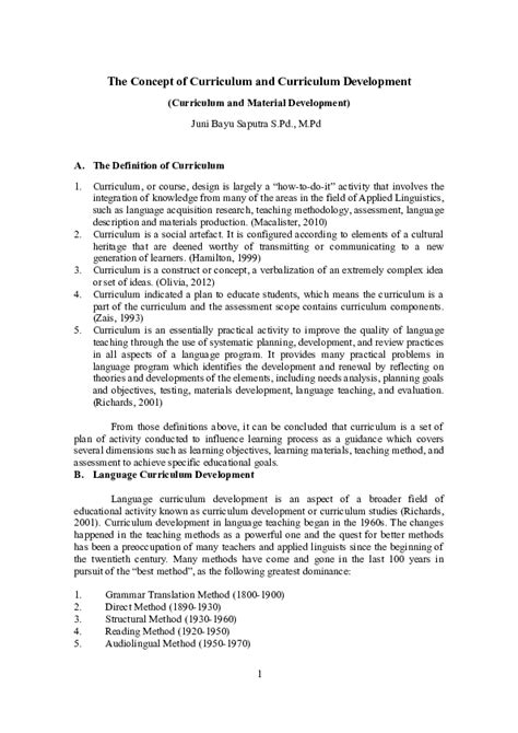 Doc The Concept Of Curriculum And Curriculum Development Curriculum