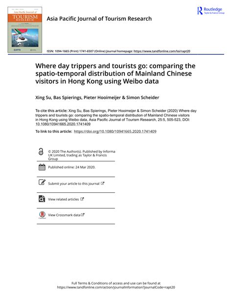 Pdf Where Day Trippers And Tourists Go Comparing The Spatio Temporal Distribution Of Mainland