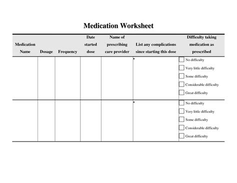 Printable Medication Management Worksheet