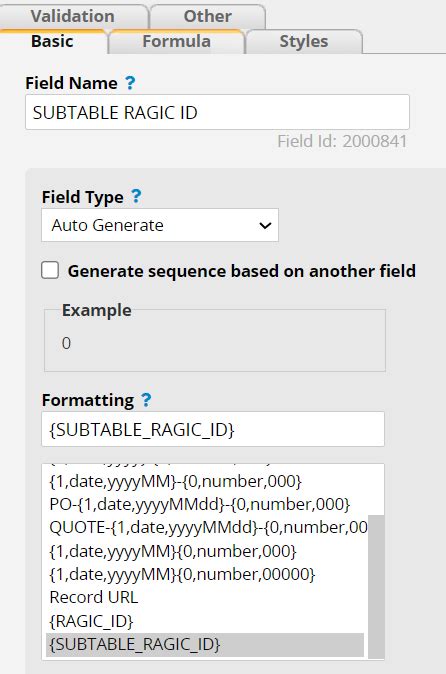 Auto Generated Field Values