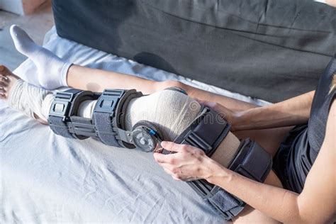 Female Buckling Knee Orthosis Or Knee Support Brace After Surgery On