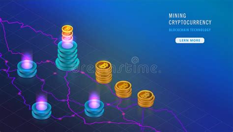 Isometric Cryptocurrency And Blockchain Concept Farm For Mining Bitcoins Stock Vector