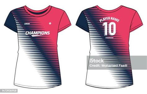 여자 스포츠 저지 티셔츠 디자인 플랫 스케치 일러스트레이션 추상 패턴 라운드 넥 티셔츠 여자 및 여자 배구 저지 축구 배드민턴