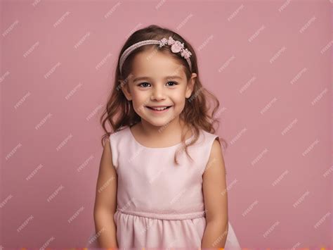 Una Niña De 4 Años Vestida De Color Rosa Claro Sobre Un Fondo Pastel