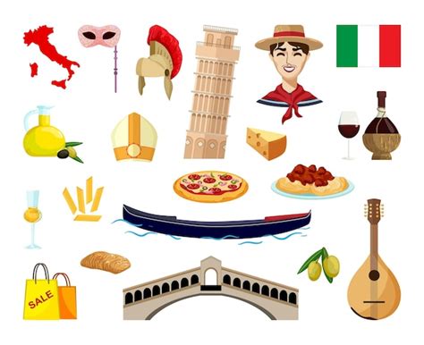 Colección De Objetos De Italia Vector Premium