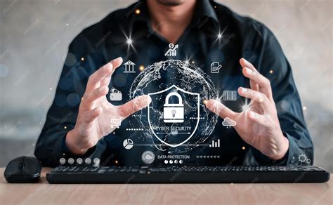 Premium Photo Businessman Holding Shield Protect Icon Protection Network Security Computer And