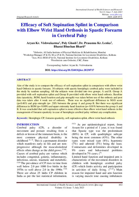 Pdf Efficacy Of Soft Supination Splint In Comparison With Elbow Wrist Hand Orthosis In Spastic