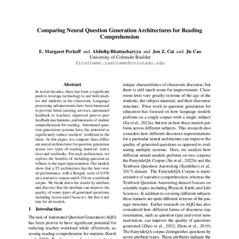 Comparing Neural Question Generation Architectures For Reading Comprehension Acl Anthology