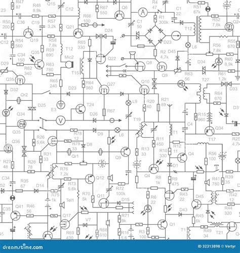 Seamless Background Of Electrical Circuit With Signatures Stock Vector Illustration Of