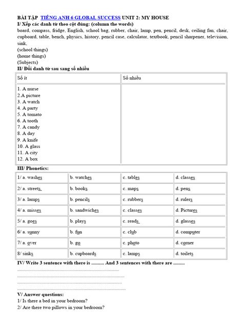 Bo Bai Tap Tieng Anh Lop 6 Unit 2 My House | PDF | Room | Home