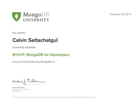Mongodb University M101p Certificate Ppt