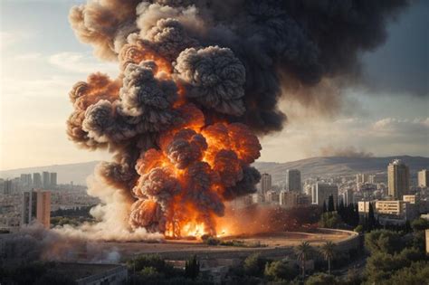 Premium Ai Image Photo Big Explosion Smoke Column With Fire On The
