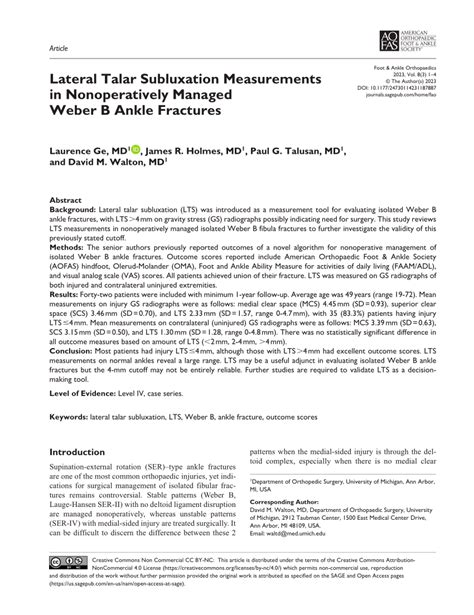 Pdf Lateral Talar Subluxation Measurements In Nonoperatively Managed