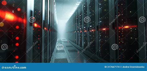A Large Data Center With Several Rows Of Fully Operational Server Racks Concept For Modern
