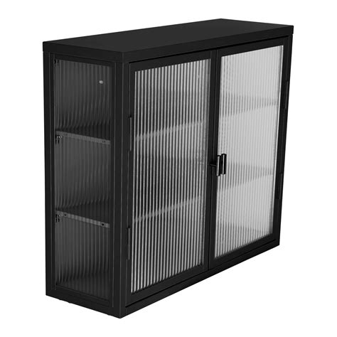 Ebern Designs Retro Style Haze Double Glass Door Wall Cabinet With