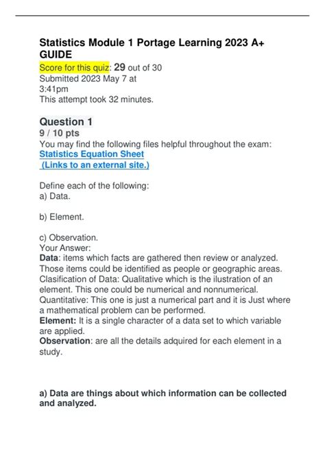 Statistics Module 1 Portage Learning 2023 A Guideproblems Solved 100