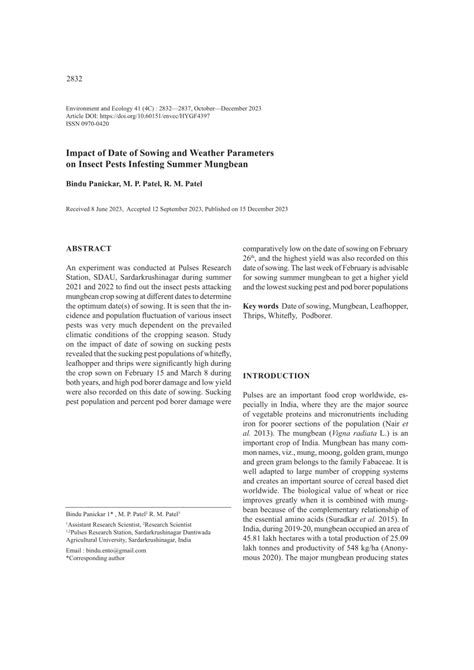 pdf impact of date of sowing and weather parameters on insect pests