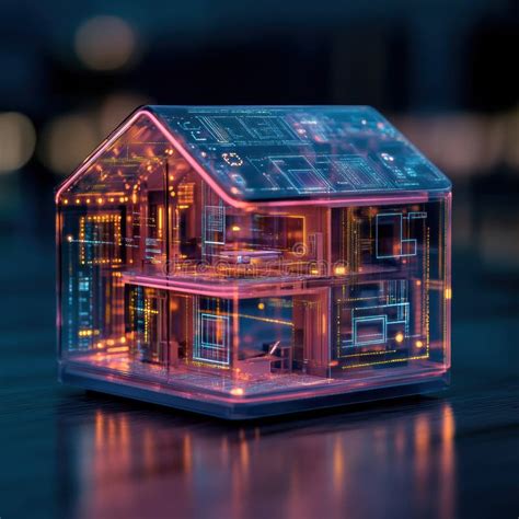A Glowing Smart Home Model Featuring Intricate Digital Circuitry Symbolizing Advanced