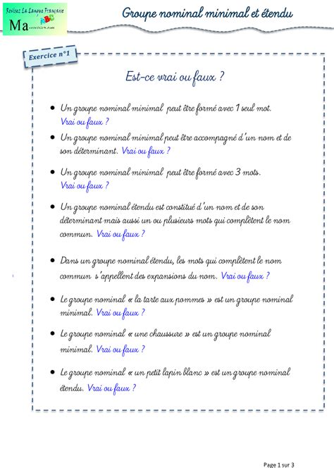 Ma Revision Com Lecon Groupe Nominal Minimal Etendu