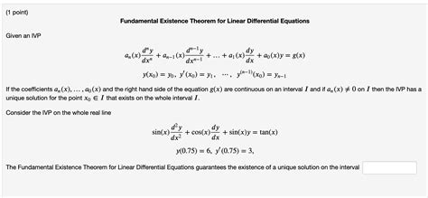 Solved 1 Point Fundamental Existence Theorem For Linear